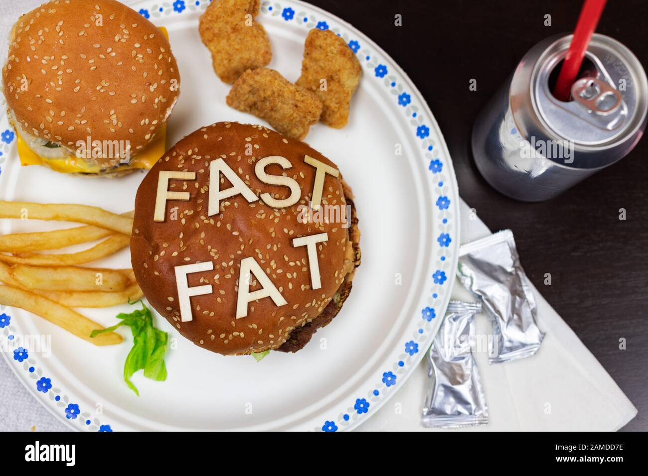 Juicy fast food burgers letters on a juicy burger. Unhealthy eating ...