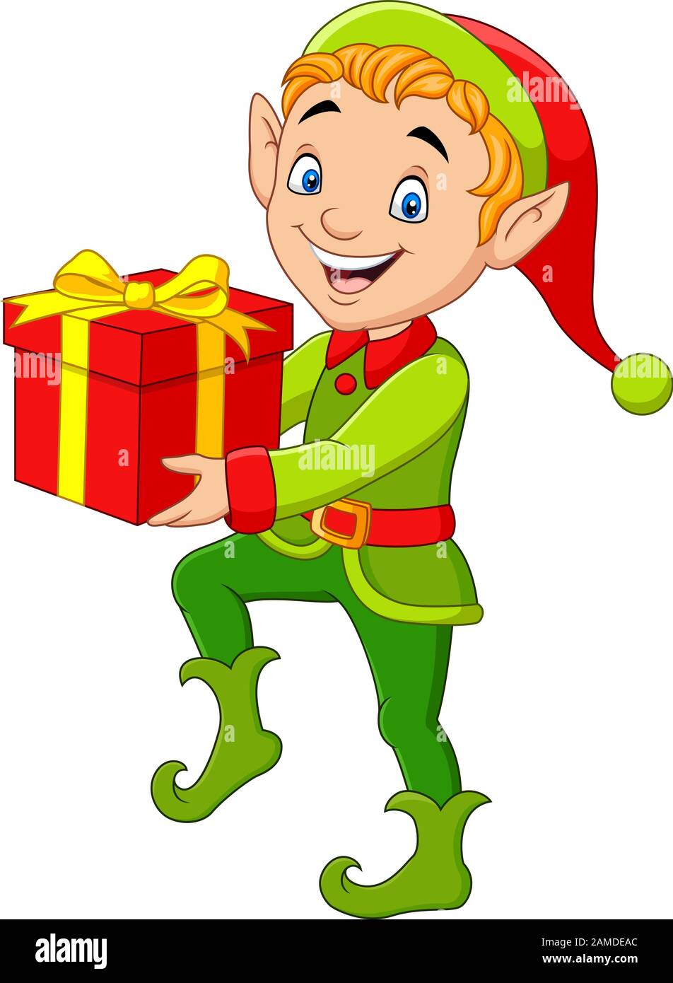 Elf holding christmas present Cut Out Stock Images & Pictures - Alamy