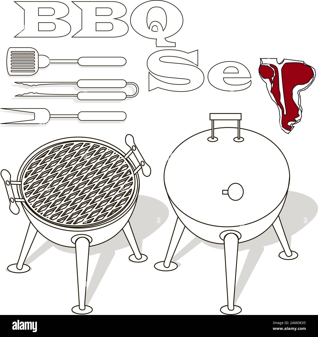 Different special tools for barbecue party. Bbq grill and tools vector ...