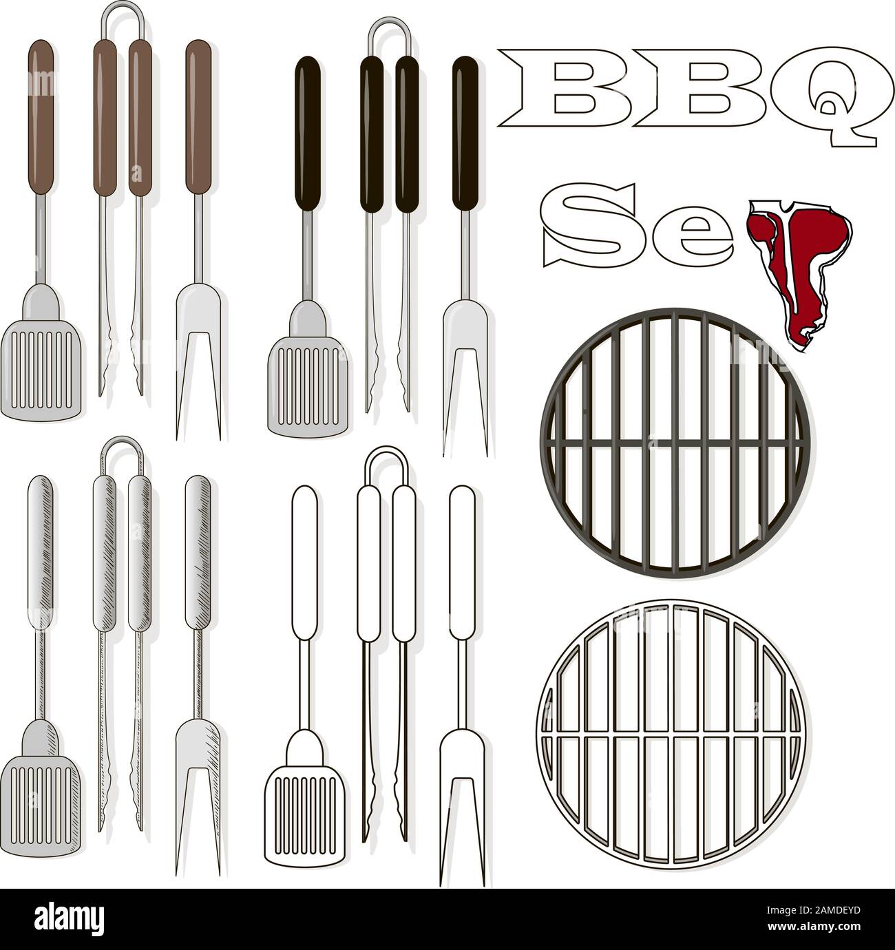 Different special tools for barbecue party. Bbq grill and tools vector ...