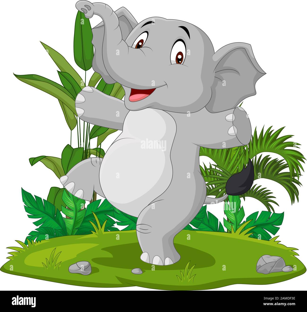 Cartoon happy elephant dancing in the grass Stock Vector Image & Art ...