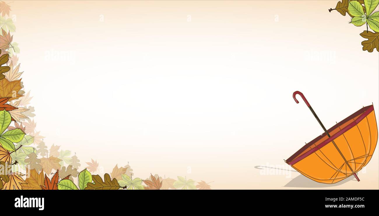 Umbrella for rain. Collection of colorful dried leaves. Autumn, fall ...