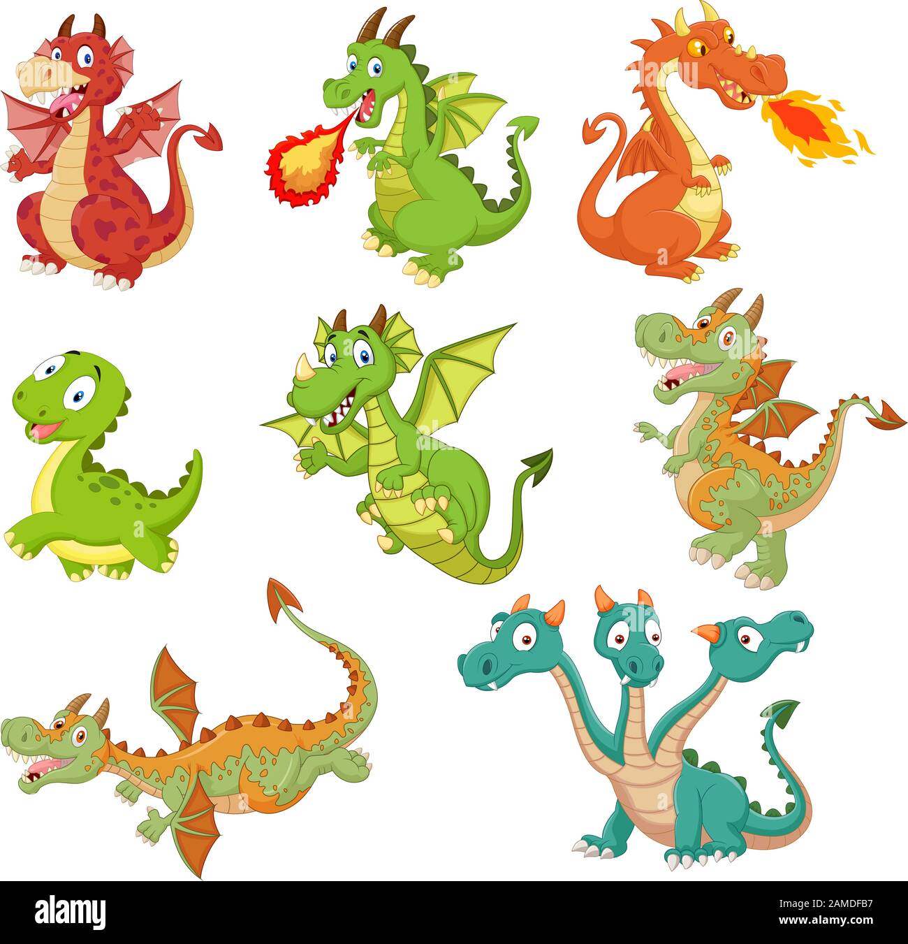 Set of dragons cartoon on white background Stock Vector Image & Art - Alamy