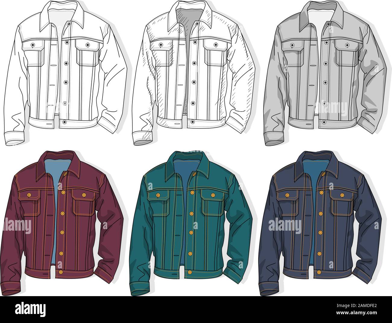 Set of jeans denim jackets isolated on white background. Vector ...