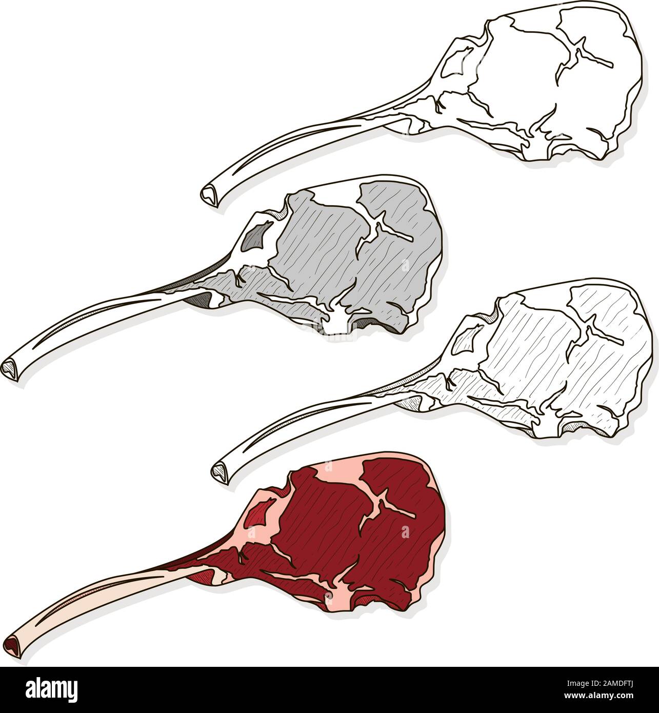 Steak illustration set. Vector images of steaks in different grafic ...