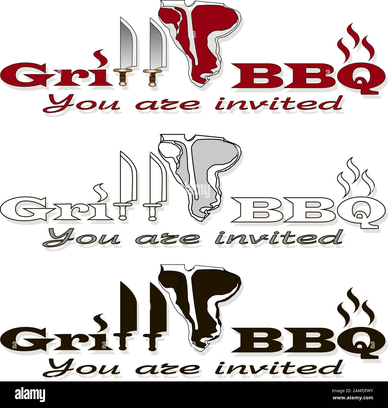 Barbecue, grill, bbq steak vector signes and emblems. Illustration of ...