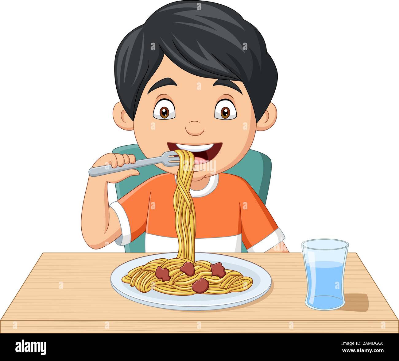 Cartoon little boy eating spaghetti Stock Vector Image & Art - Alamy