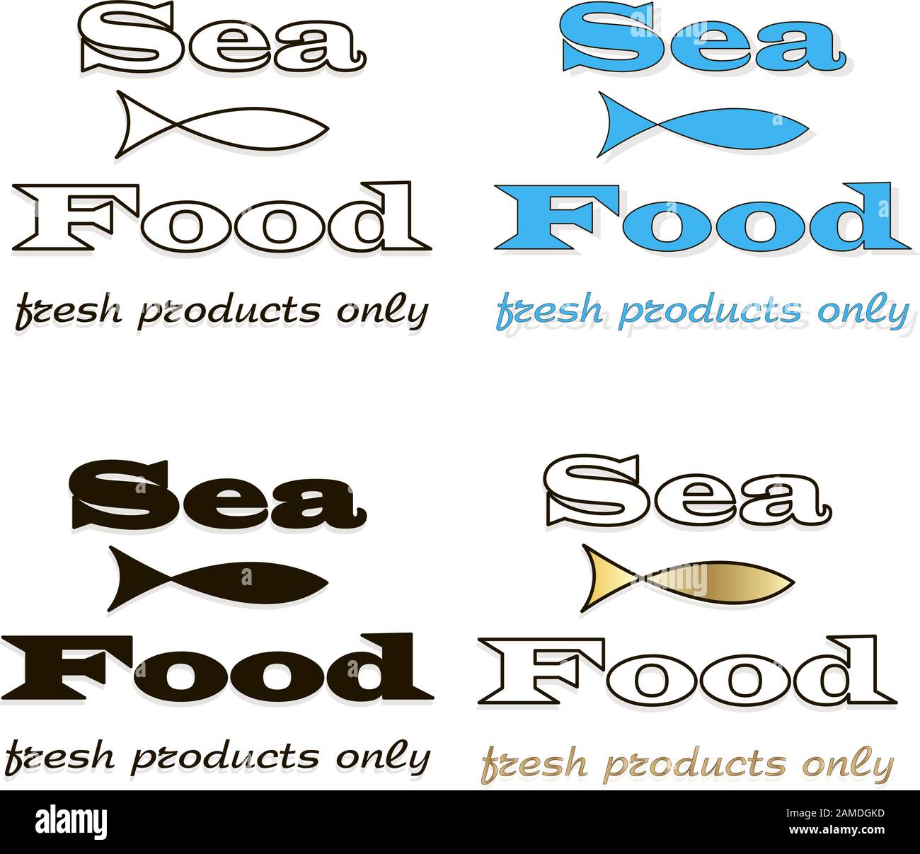 Cooked seafood on top view. Seafood vector illustration. Logo design ...