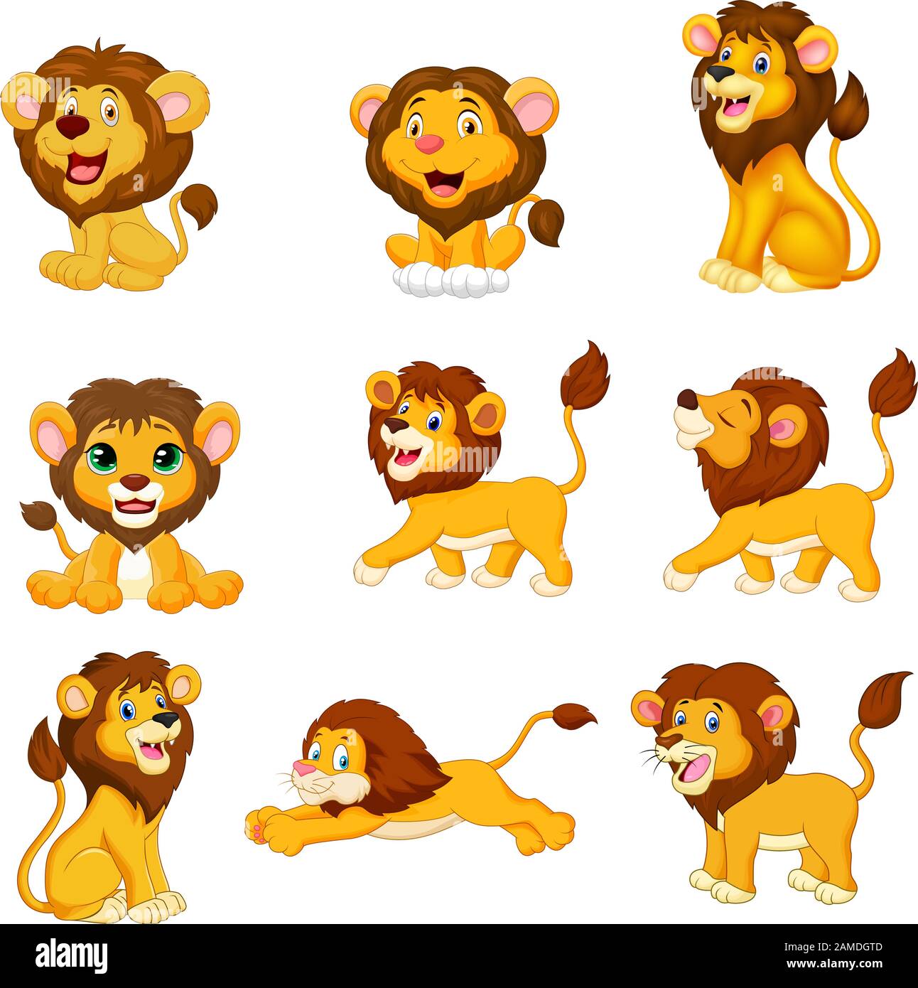 Cartoon lions collection set on white background Stock Vector Image ...