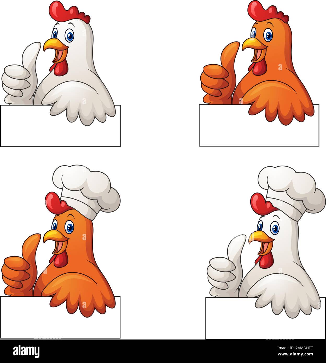 Set of roosters cartoon giving thumb up with blank sign Stock Vector ...