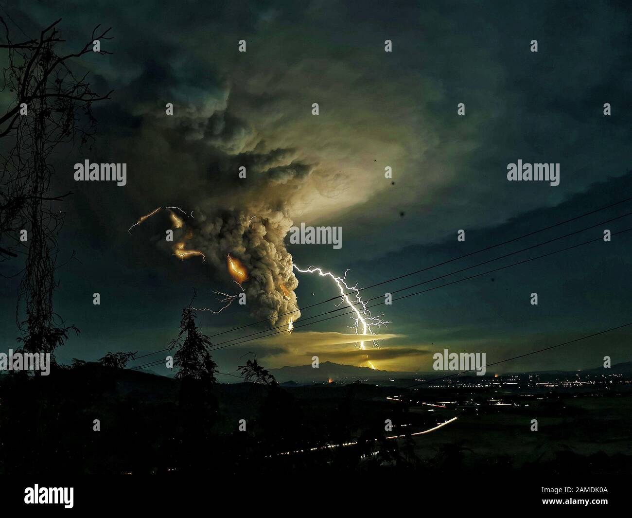 Philippines. 12th Jan, 2020. Lightning streak over Batangas as Taal ...