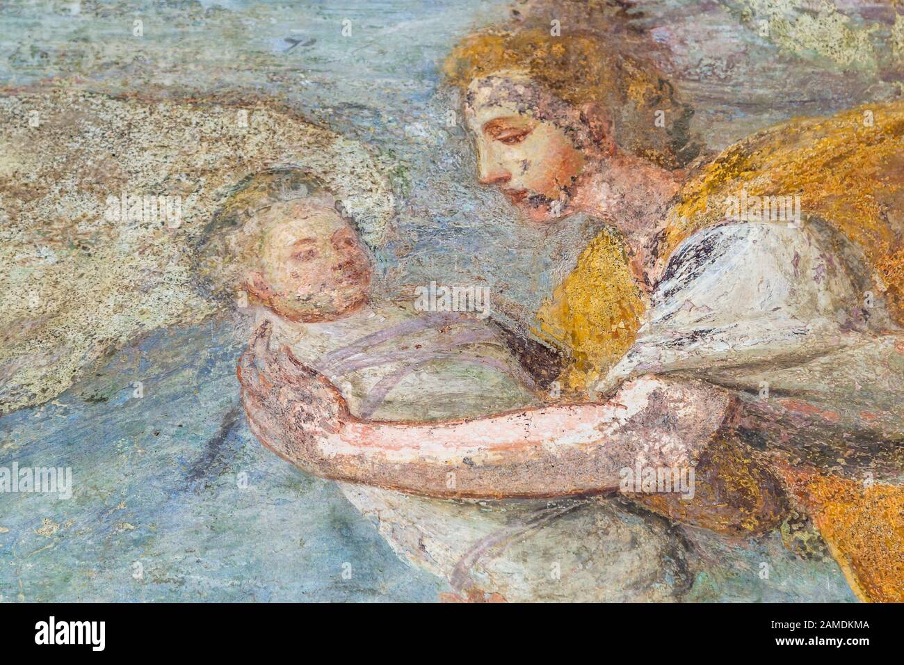 NAPLES, ITALY - JANUARY 4, 2020: sunlight is enlightening the frescoes ...