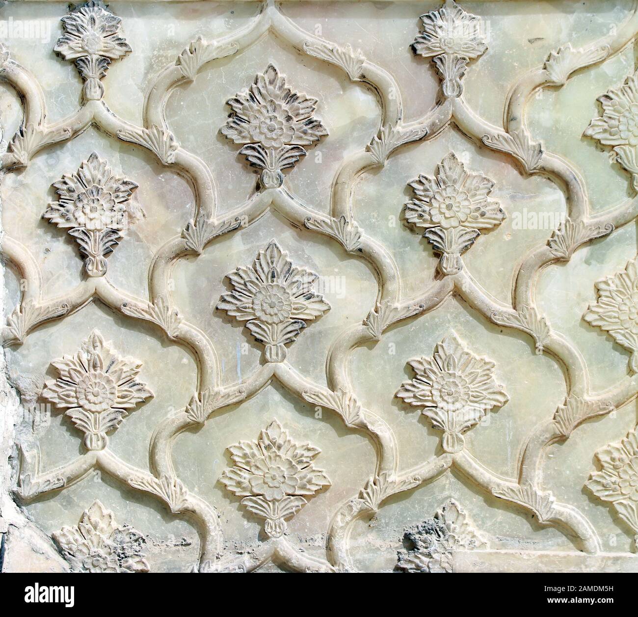 Decorative marble bas-relief with floral ornament in Golestan Palace ...
