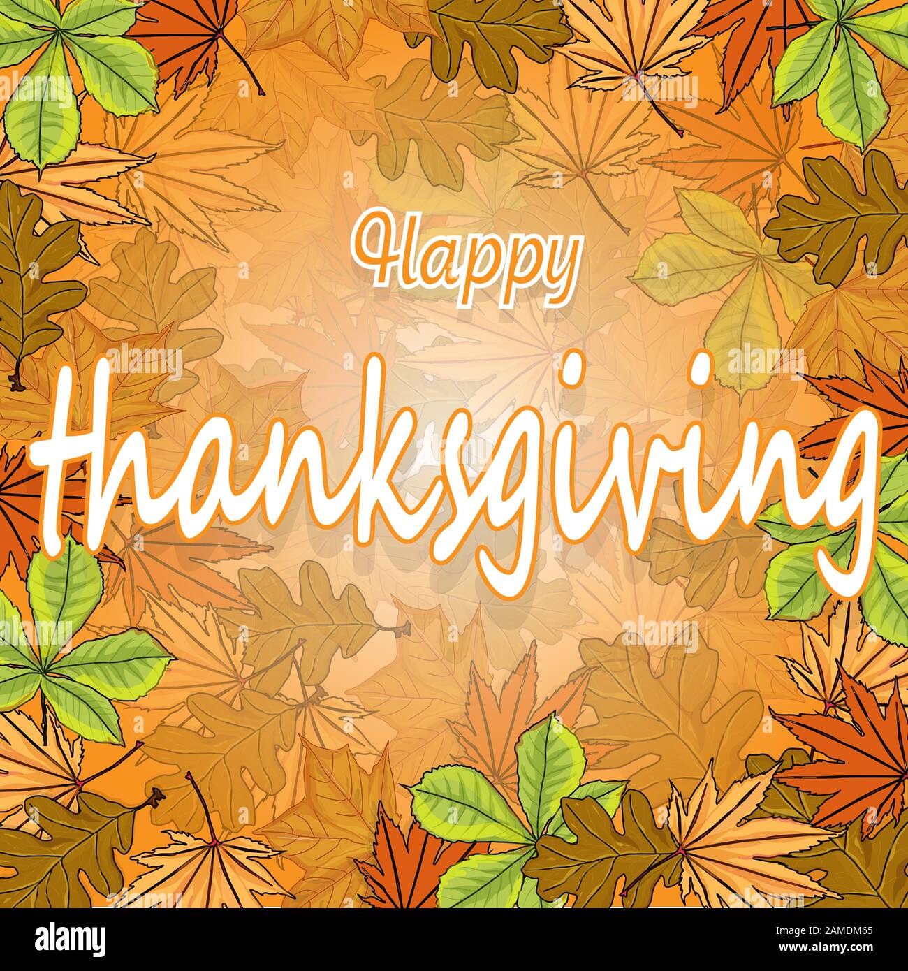 Happy Thanksgiving script with pumpkins and leaves vector illustration ...