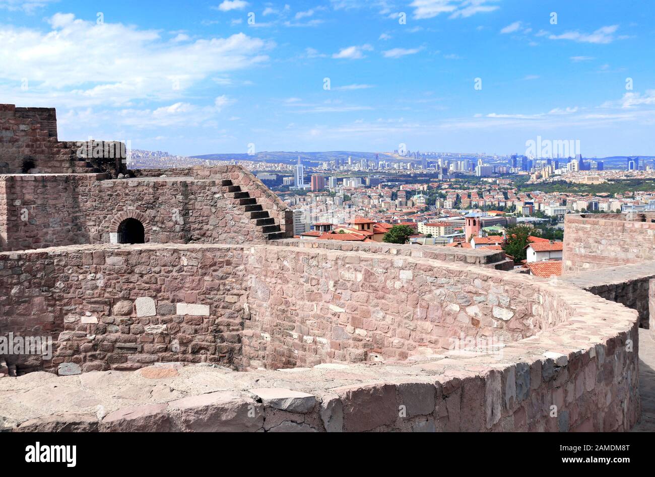 Aerial view of fortress wall of Hisar Castle and capital city Ankara ...