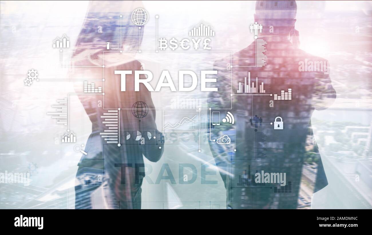 Stock trading candlestick chart and diagrams on blurred office center ...