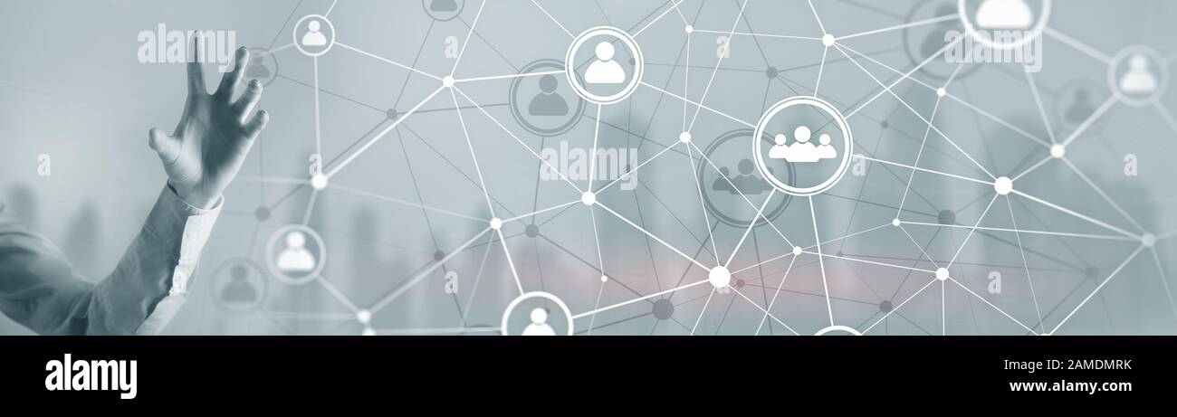 Background conceptual image with social connection lines on panoramic ...