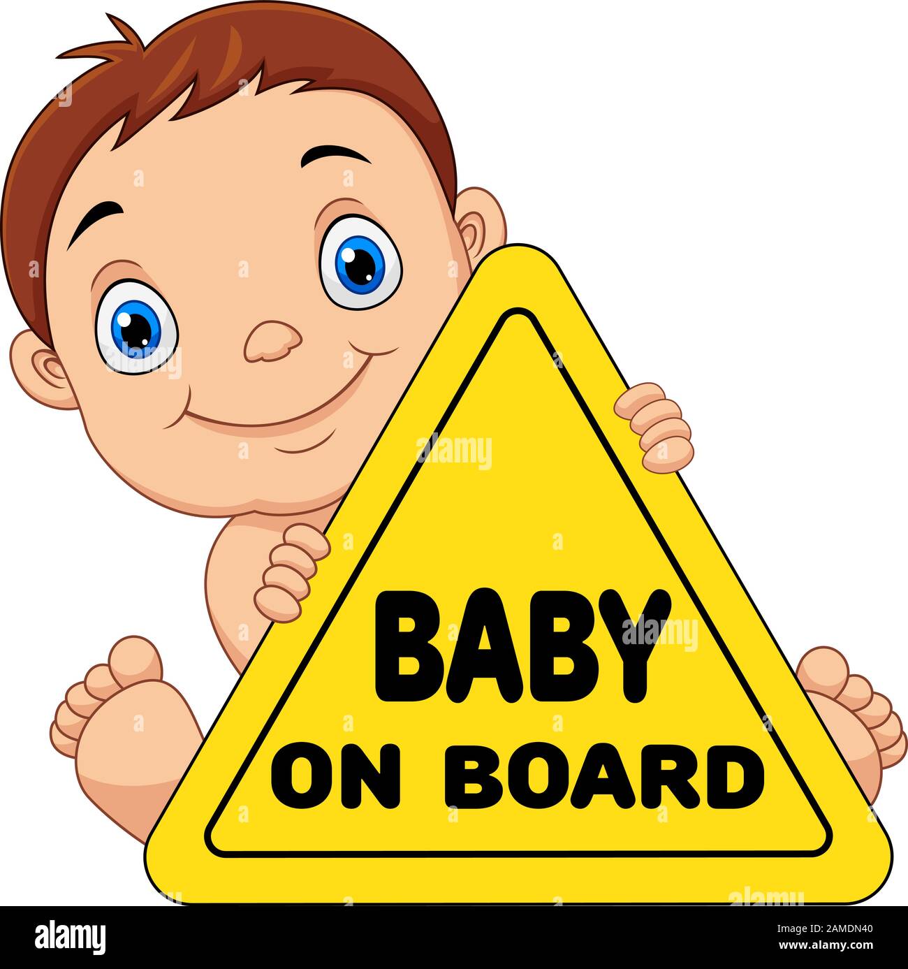 Cartoon baby holding on board yellow safety sign Stock Vector Image ...
