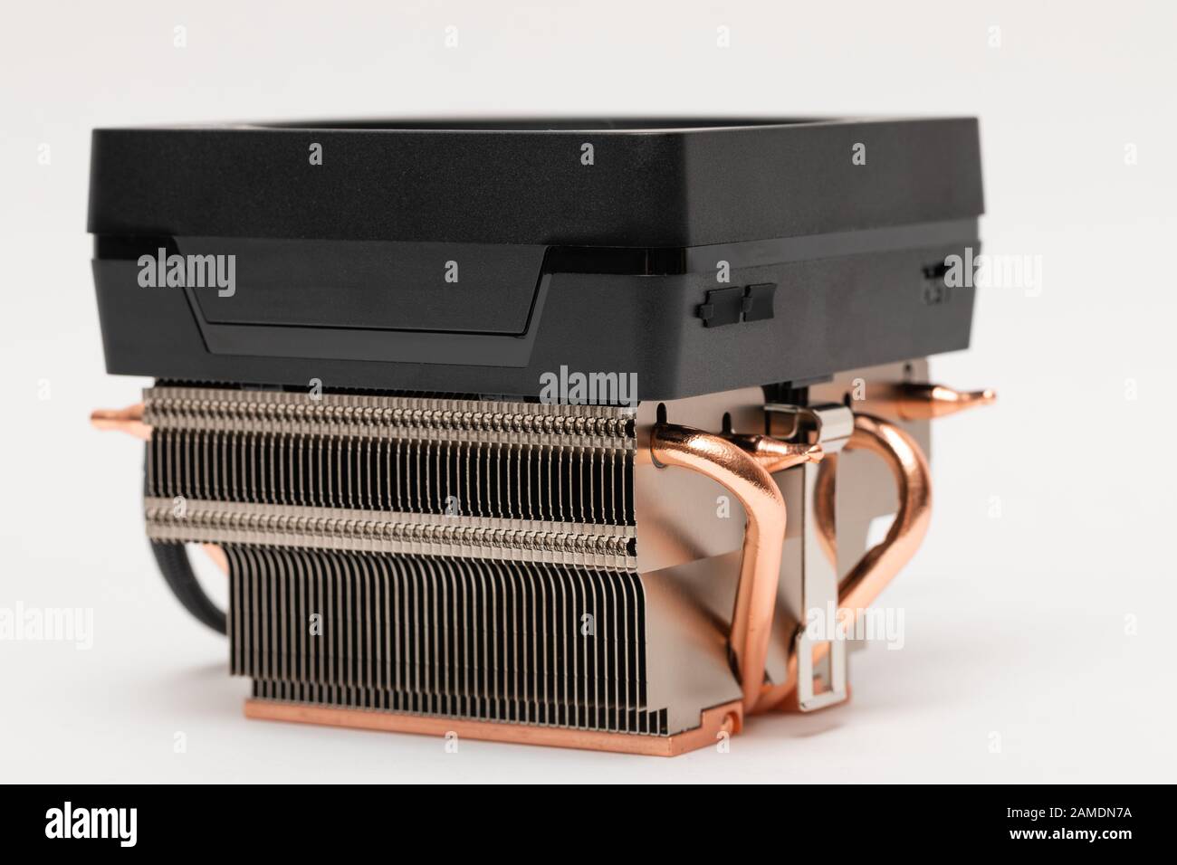 Modern cpu cooler with heat-pipes on white background Stock Photo - Alamy