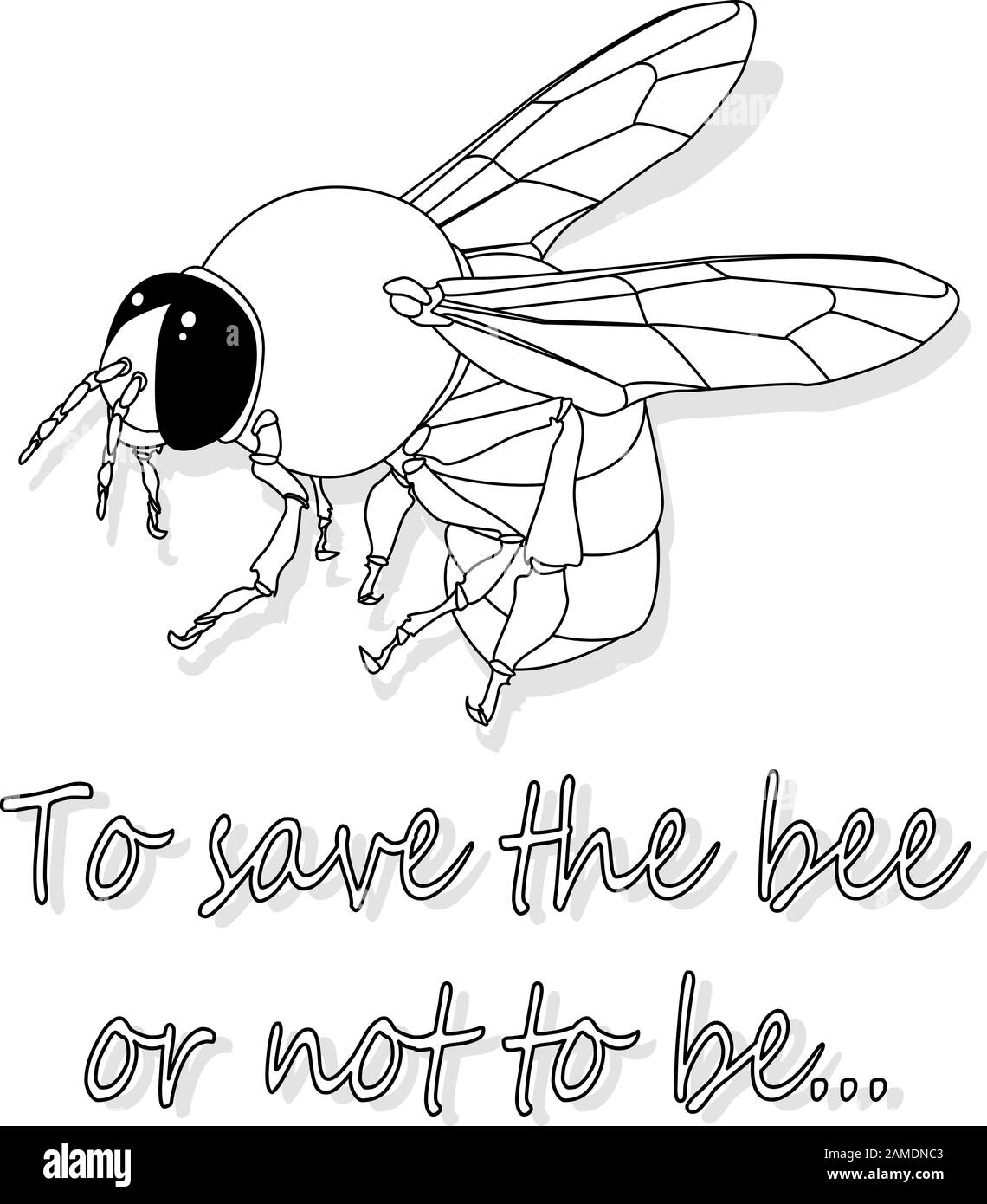 Bee monochrome illustration - vector text quotes and bee drawing ...