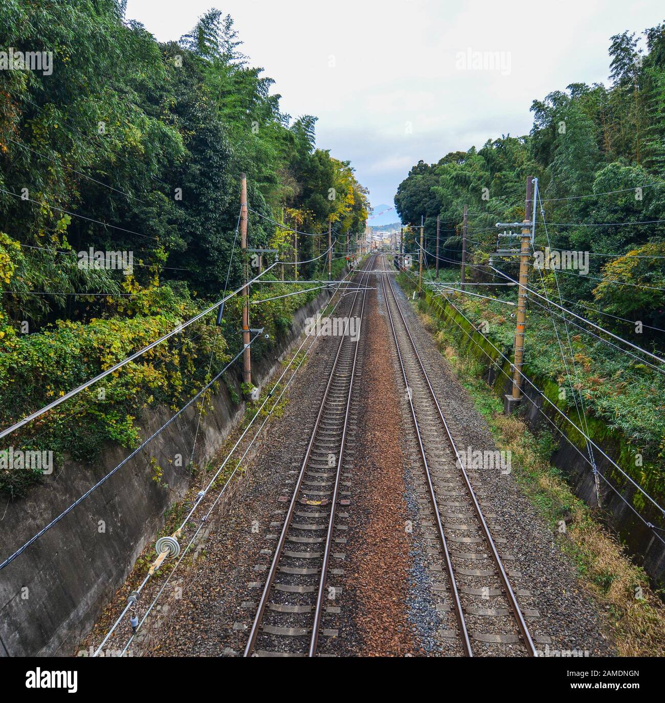 Empty rail tracks at countryside of Kyoto, Japan Stock Photo - Alamy