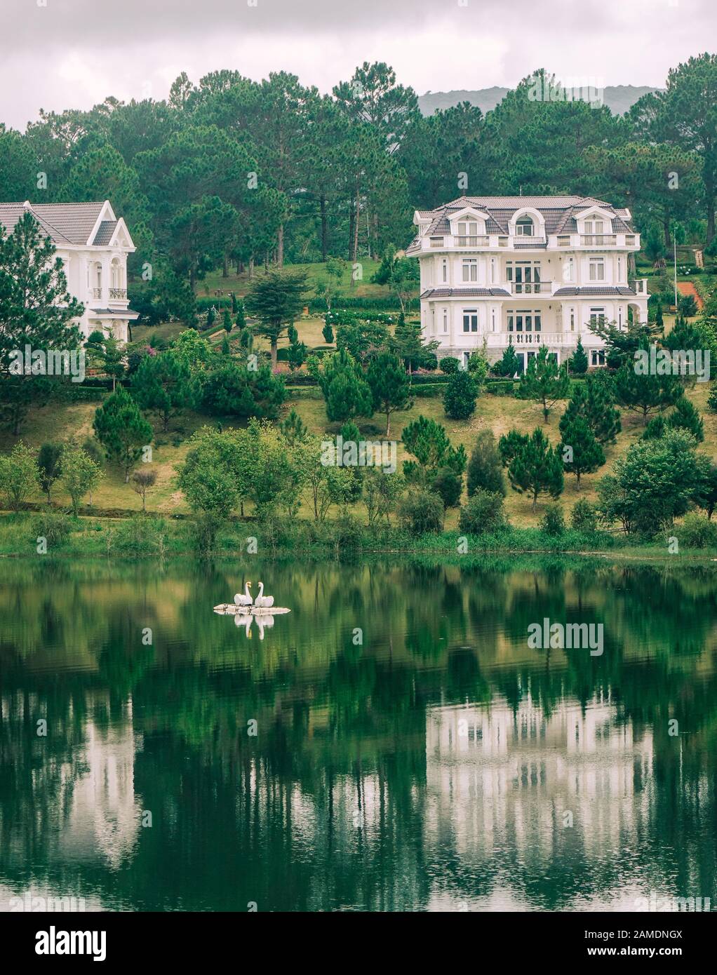 Lake scenery at sunny day in Dalat, Vietnam. Dalat is located in the ...