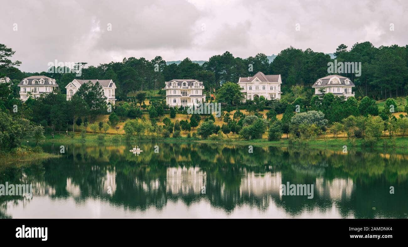 Lake scenery at sunny day in Dalat, Vietnam. Dalat is located in the ...