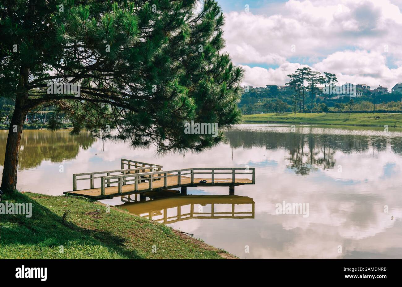 Lake scenery at sunny day in Dalat, Vietnam. Dalat is located in the ...
