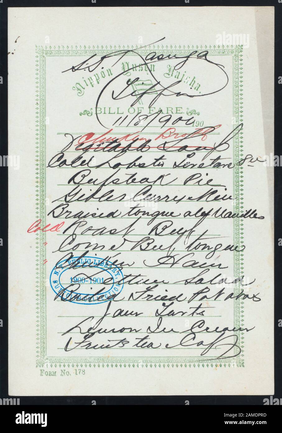 TIFFIN (held by) NIPPON YUSEN KAISHA (at) EN ROUTE ABOARD SS KASUFA (SS ...