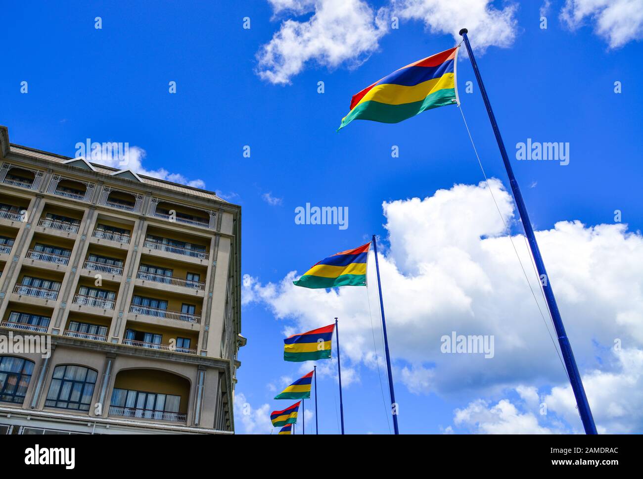 National flags waving under blue sky in Port Louis, Mauritius Stock ...