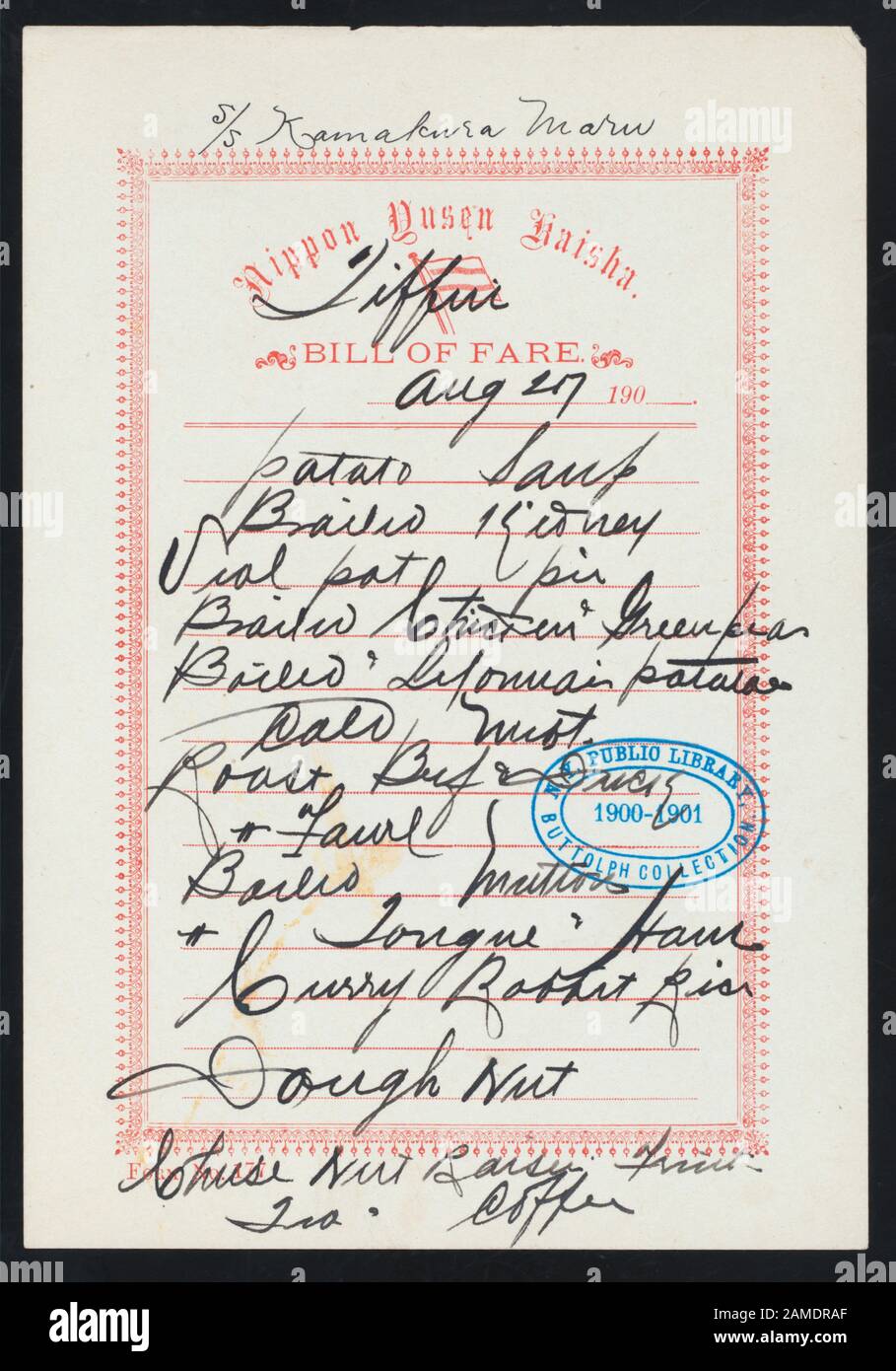 TIFFIN (held by) NIPPON YUSEN KAISHA (at) SS- KAMAKURA MARU (SS ...