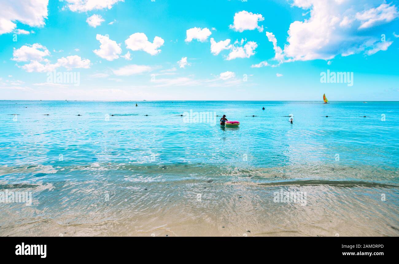 Grand-Baie, Mauritius - Jan 4, 2017. Beautiful seascape of Mauritius ...
