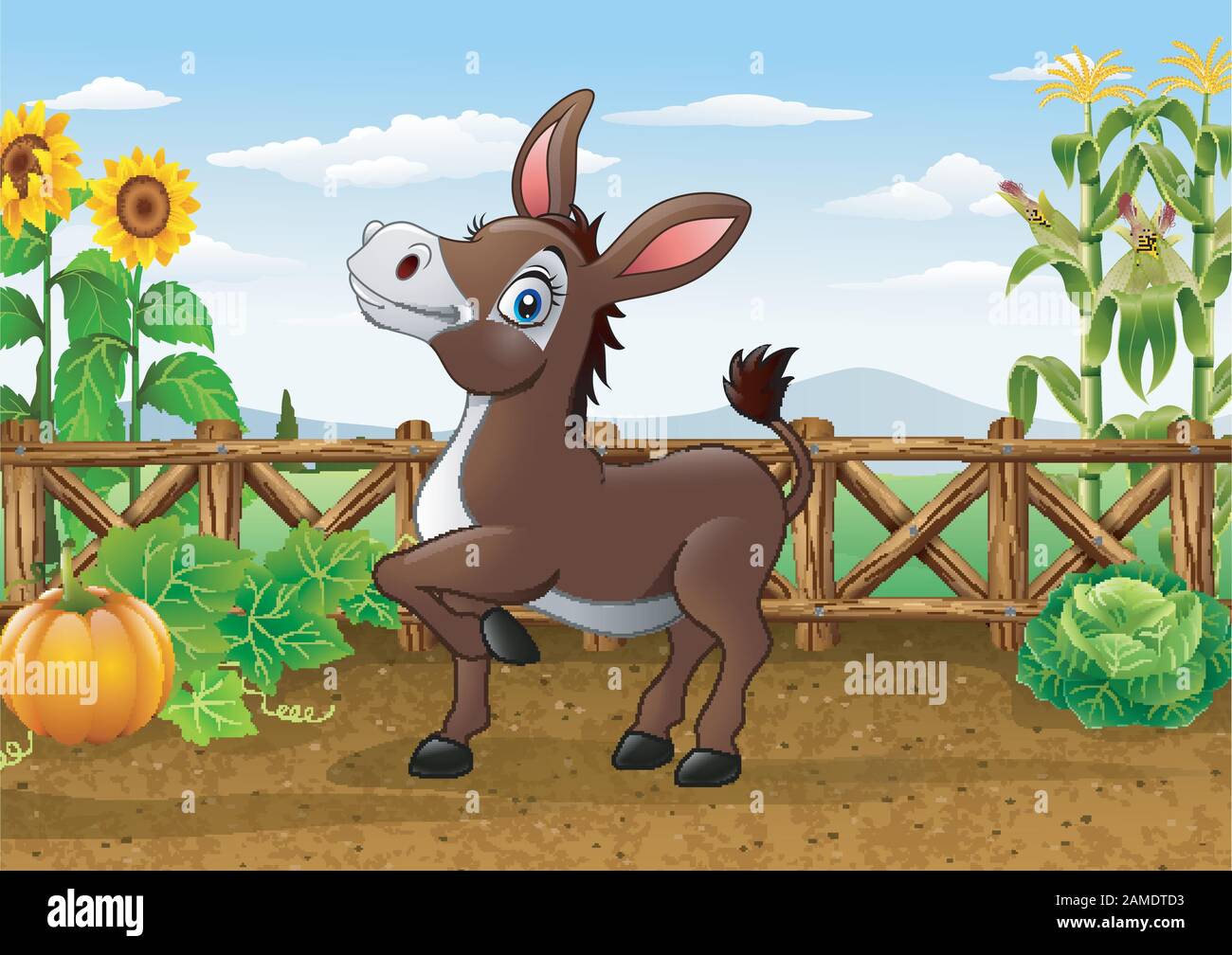 Cartoon happy donkey in the farm Stock Vector Image & Art - Alamy