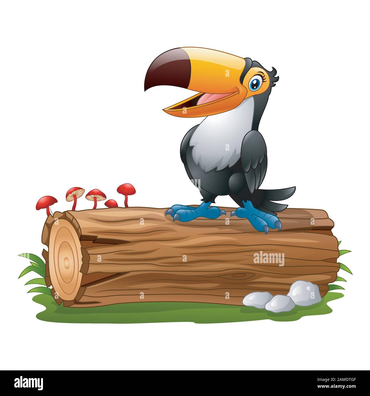 Cartoon funny toucan standing on tree log Stock Vector Image & Art - Alamy