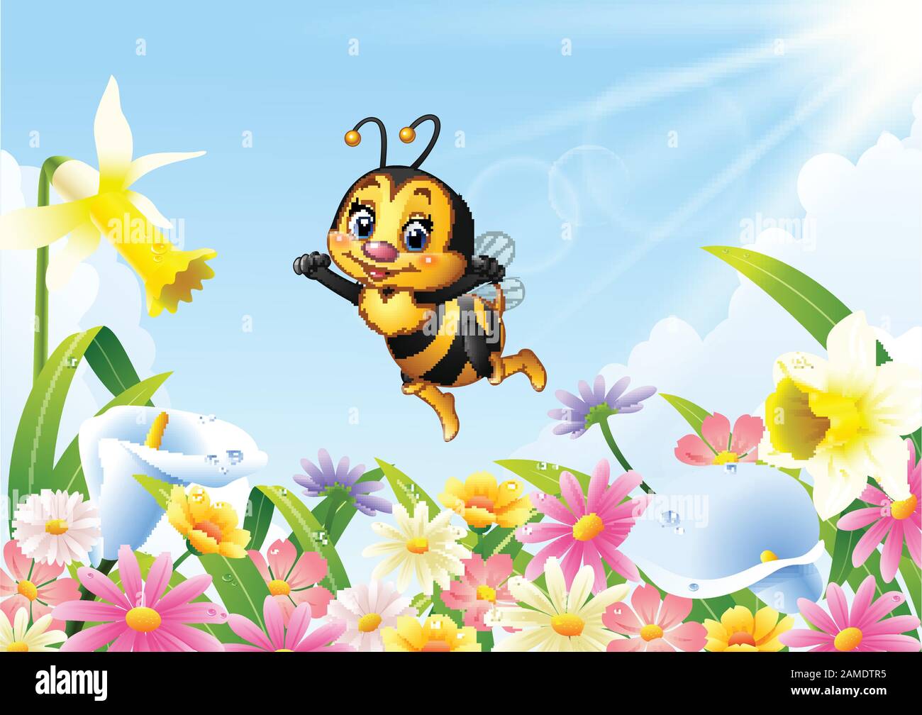 Honeybee pink flower Stock Vector Images - Alamy