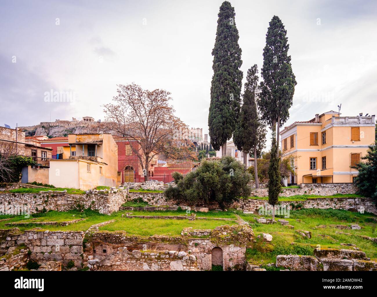 View of the Roman Agora, in Athens, Greece. The historic district of ...