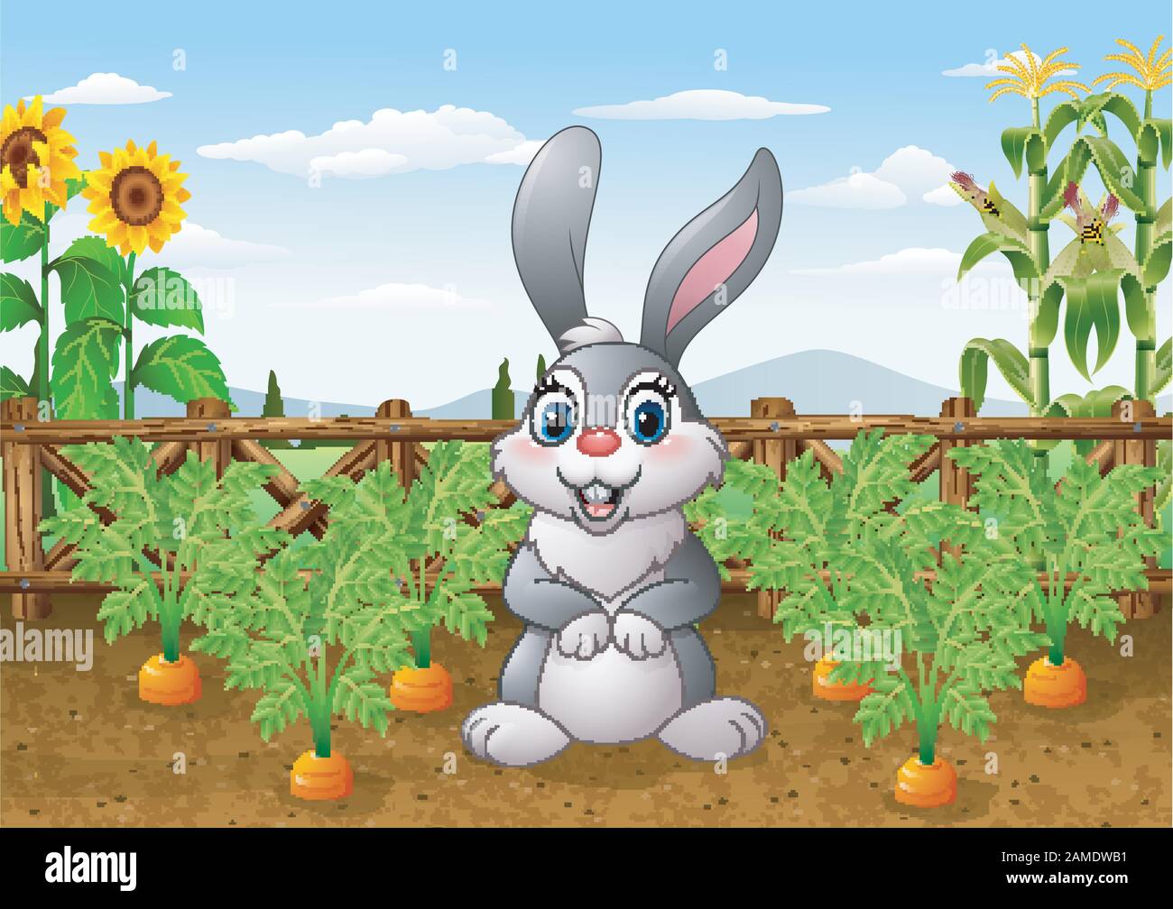 Cartoon rabbit with carrot plant in the garden Stock Vector Image & Art ...