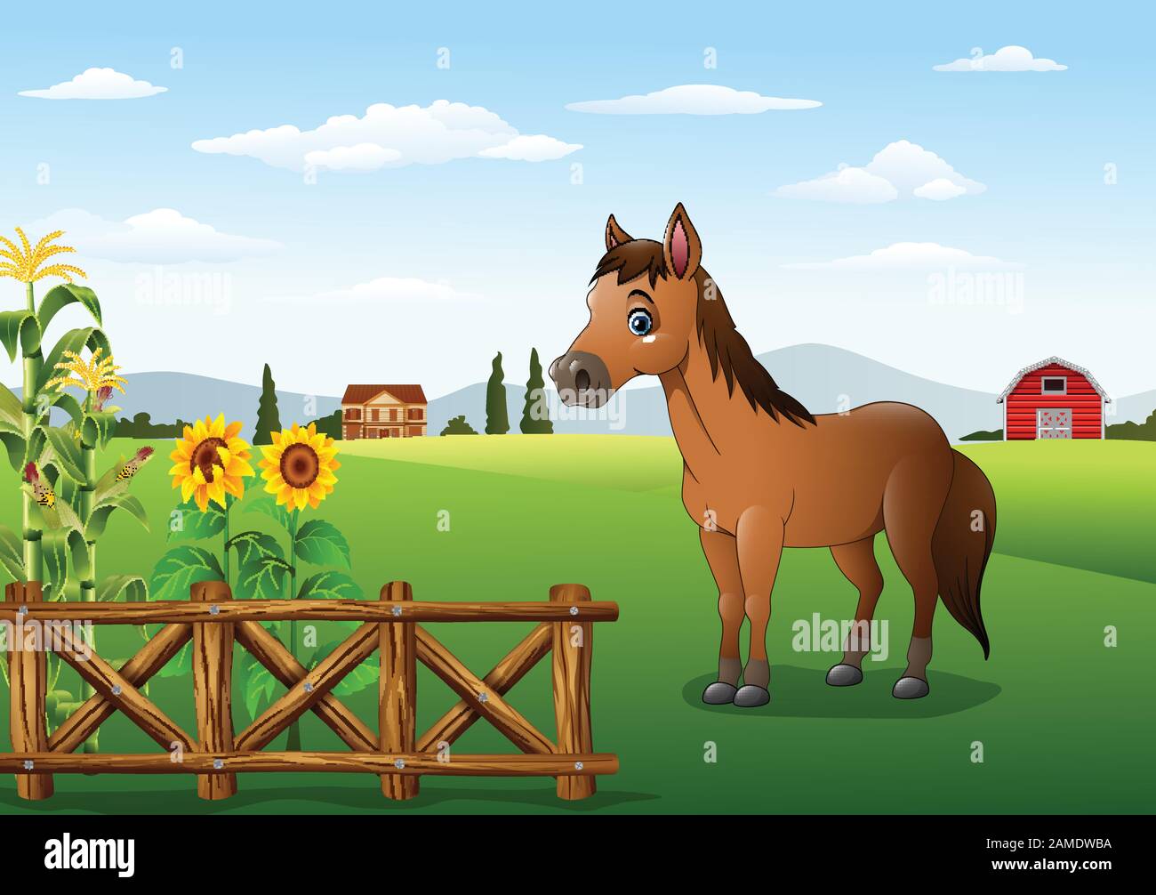 Cartoon brown horse in the farm Stock Vector Image & Art - Alamy