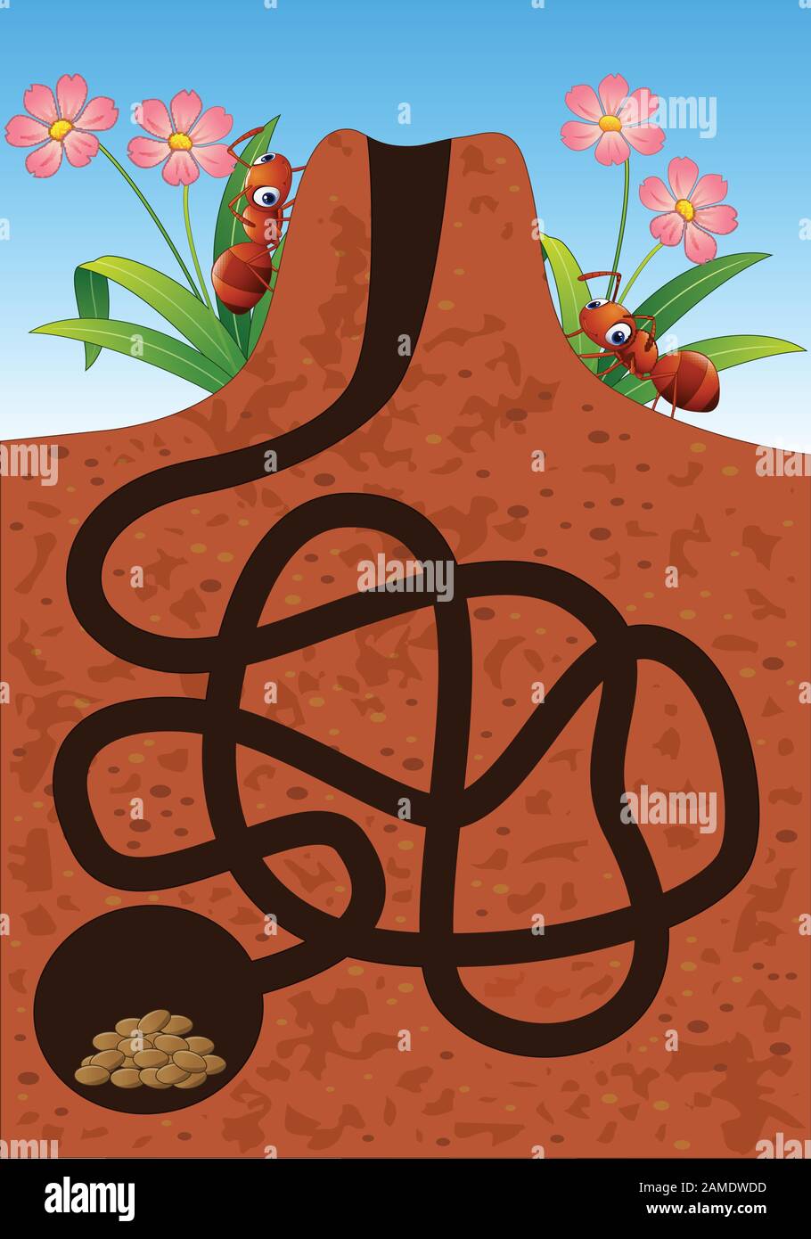 Maze game: Help the ants to find home under the ground Stock Vector ...