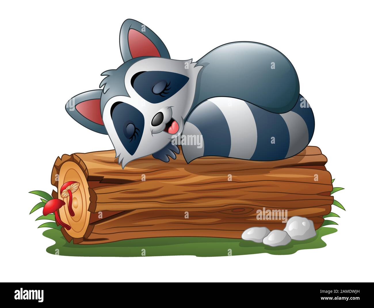 Cartoon raccoon sleeping on the tree log Stock Vector Image & Art - Alamy