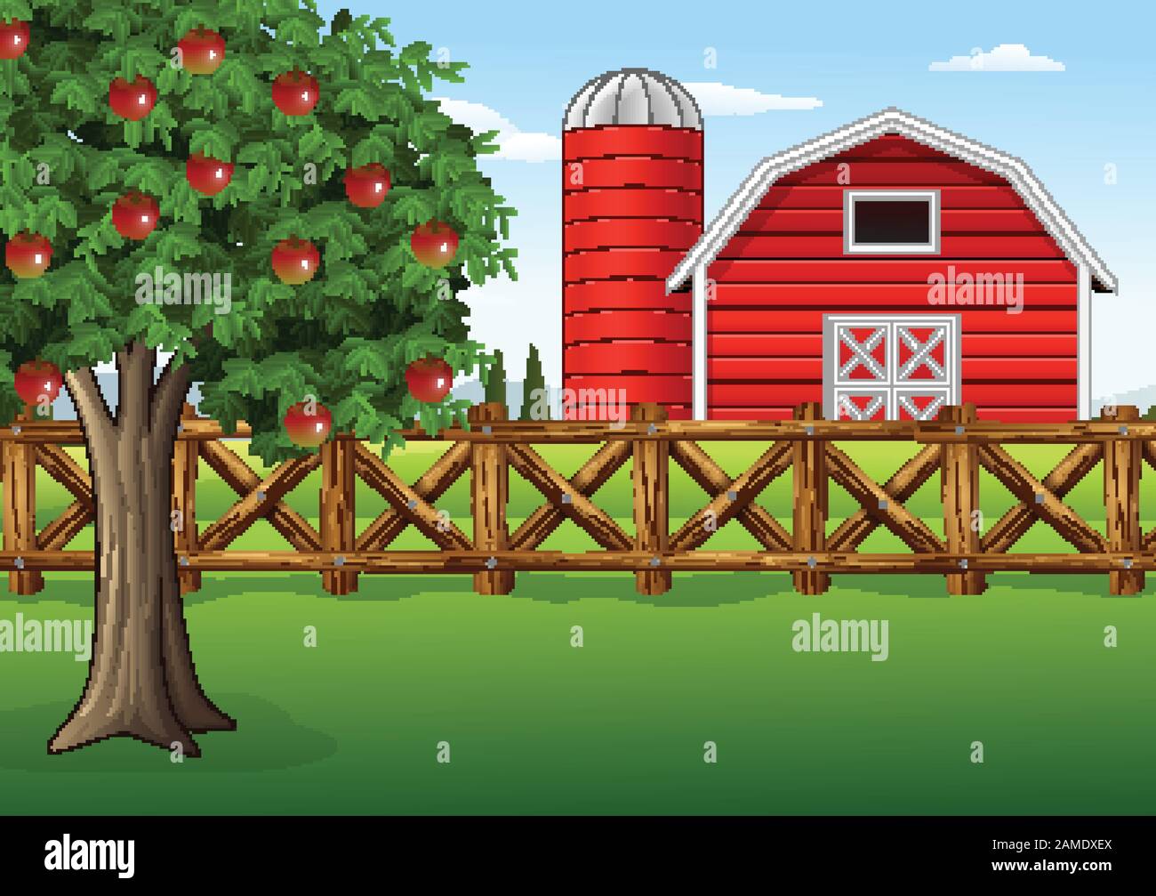 Illustration apple tree on the farm Stock Vector Image & Art - Alamy