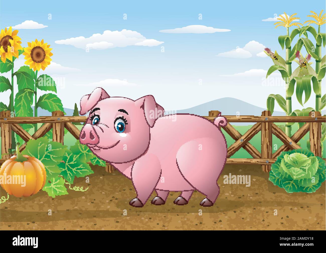Cartoon pig with farm background Stock Vector Image & Art - Alamy