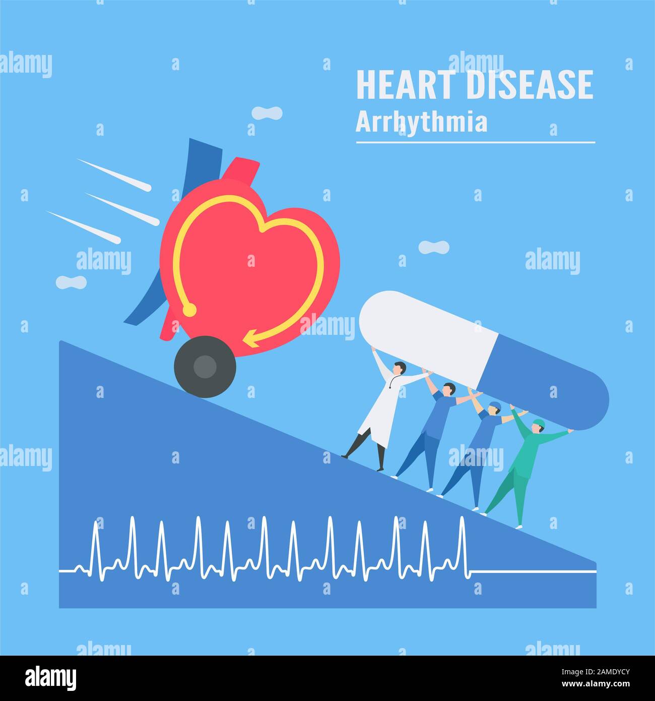 Cardiology Vector Illustration On Blue Background Heart Disease