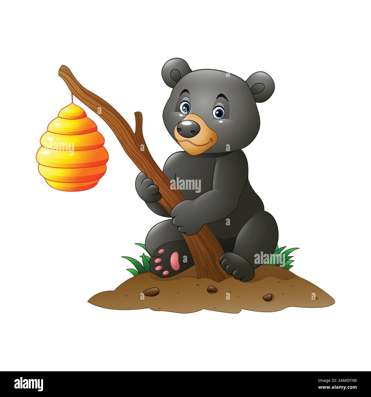 Cartoon bear holding branch with bee hive Stock Vector Image & Art - Alamy