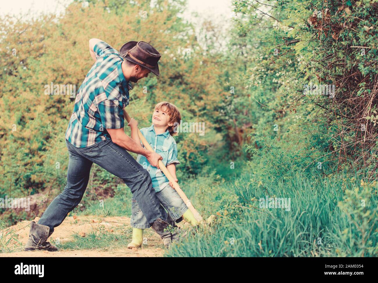 Happy childhood. Adventure hunting for treasures. Little helper in ...
