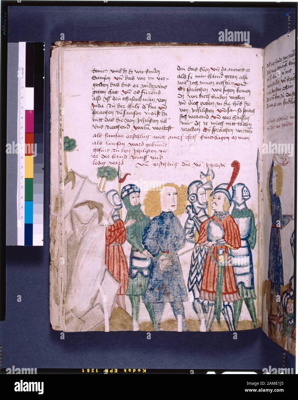 Text with rubrics and placemarkers; miniature including Samson Listed ...