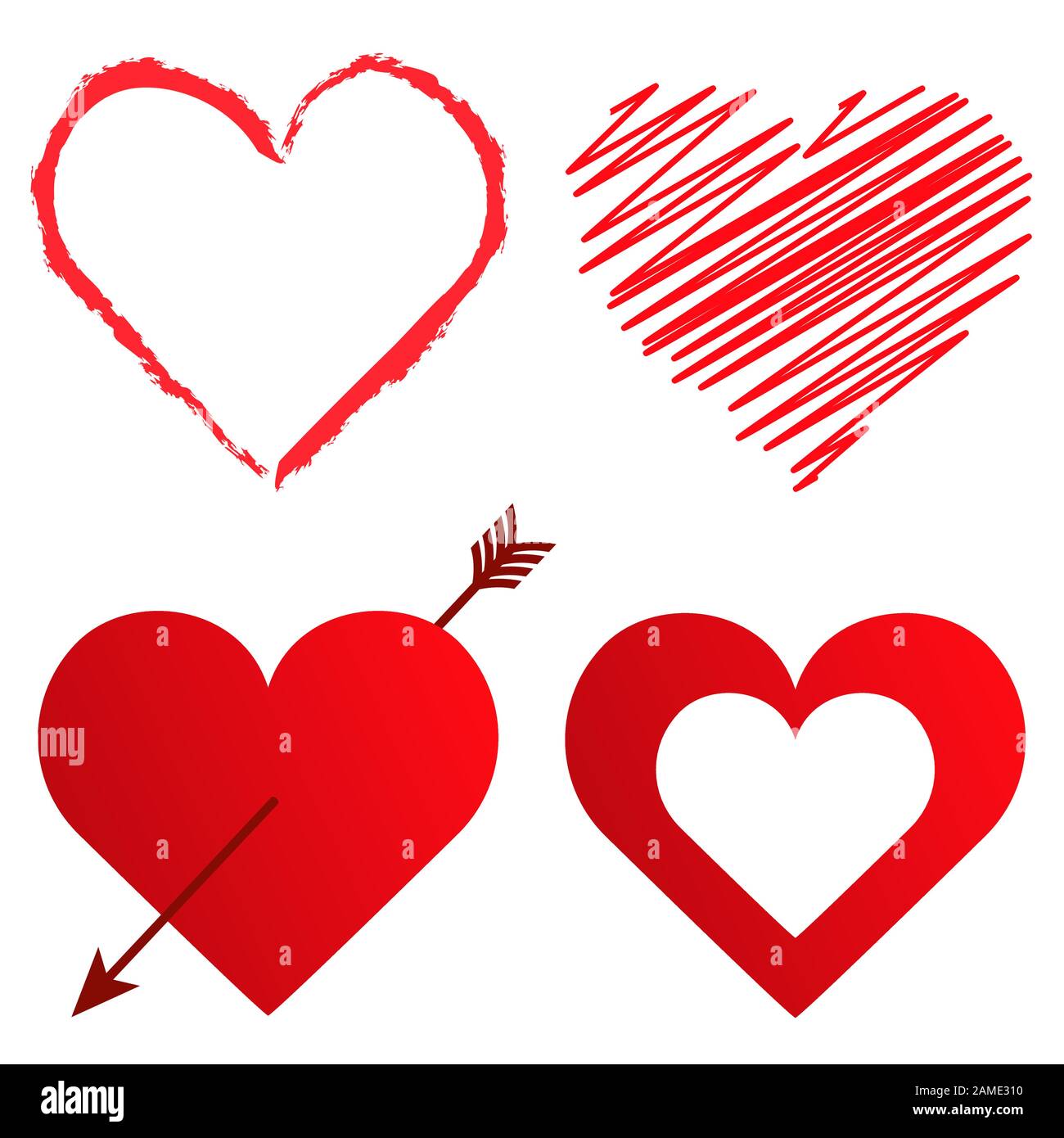 four valentine or mothers day special love hearts collection isolated ...
