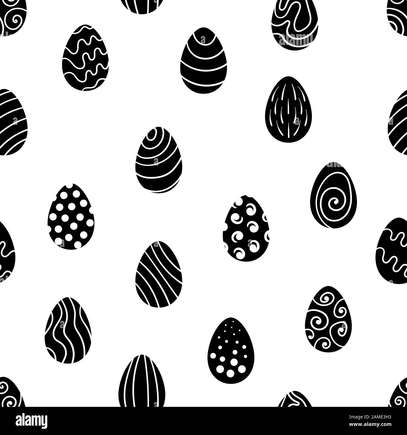 Seamless pattern with black and white Easter eggs on white background ...