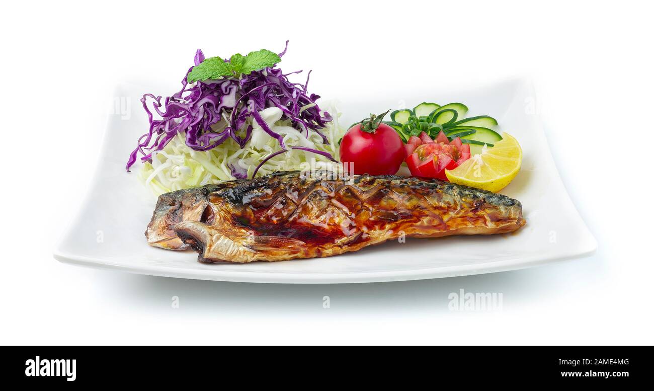 Saba Fish Grilled Teriyaki Sauce Japanese food style decorate with ...