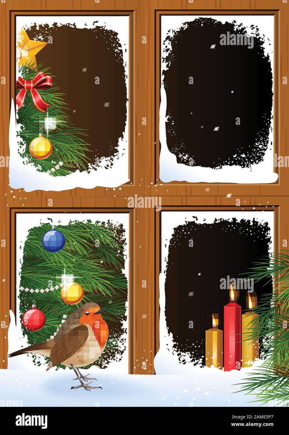 Christmas scenes seen through a wooden window Stock Vector Image & Art ...